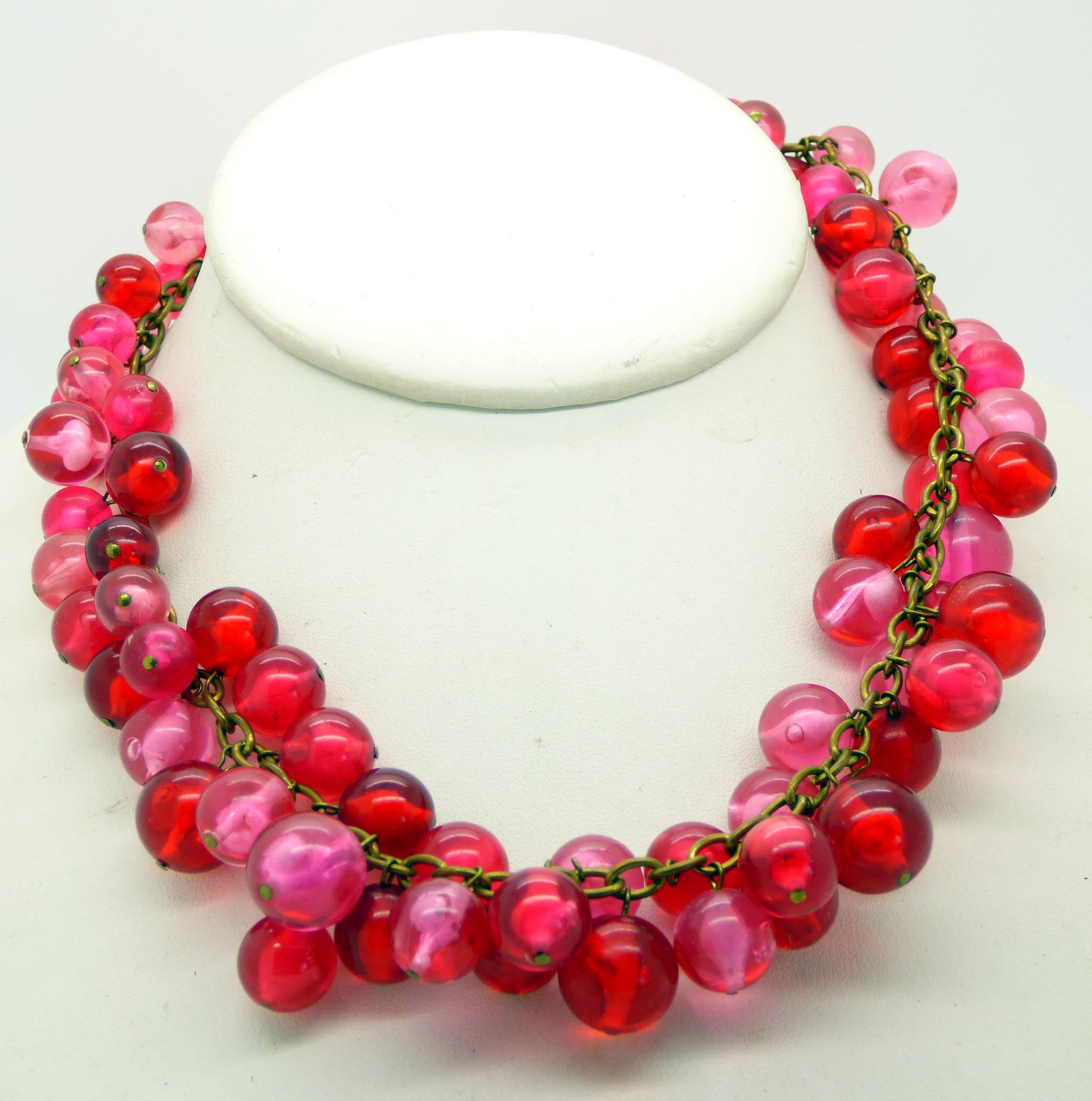 Vintage Acrylic Bead Shades of Pink Dangle Cluster Set, Necklace ...