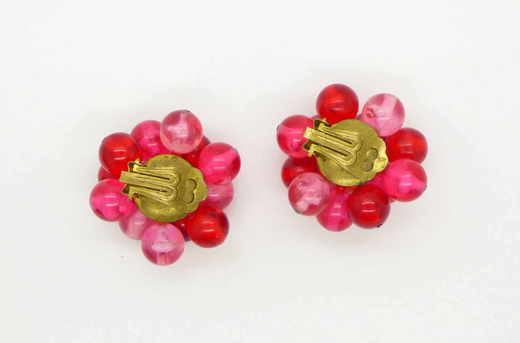 Vintage Acrylic Bead Shades of Pink Dangle Cluster Set, Necklace ...