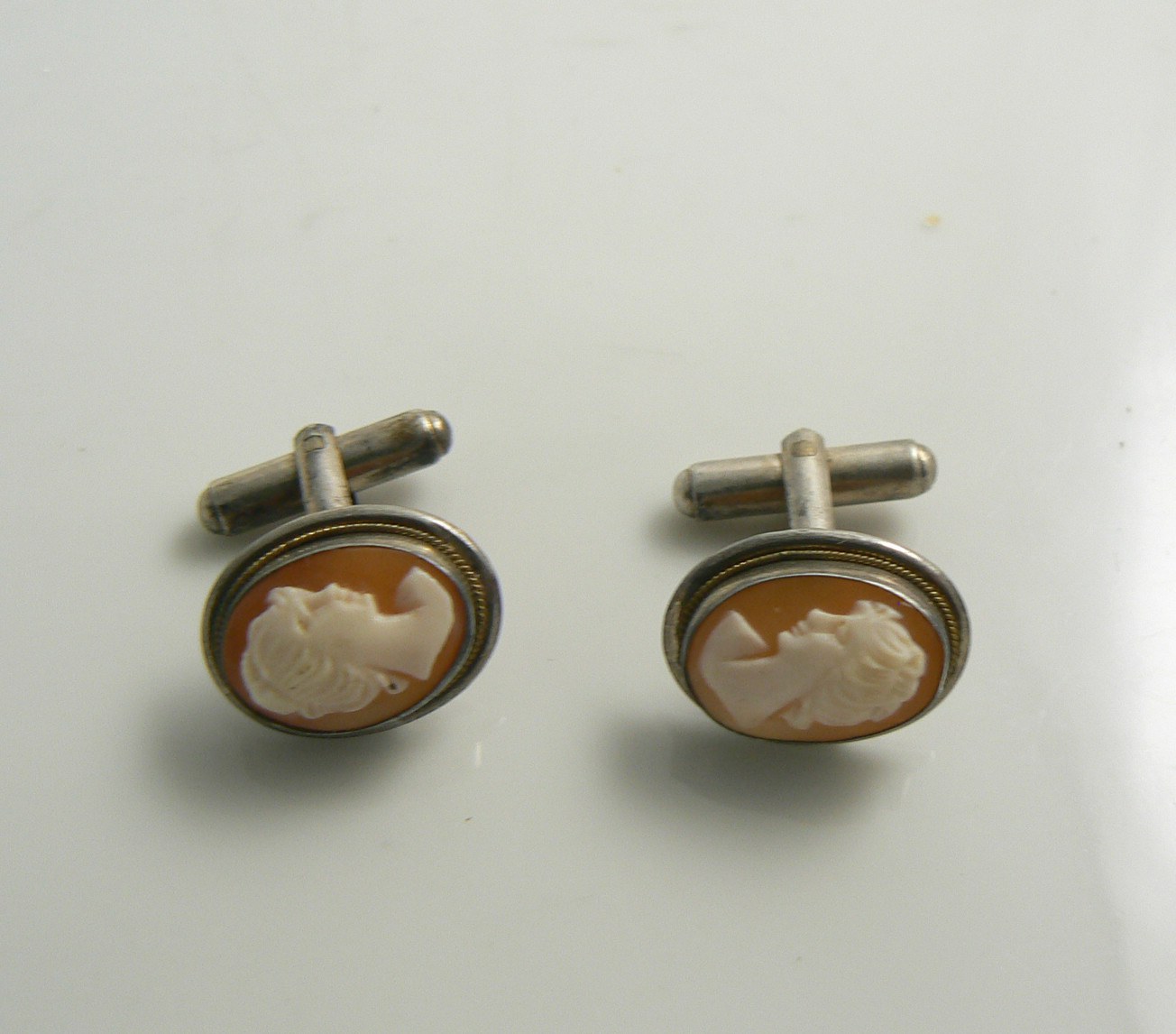 Genuine Carved Shell Cameo Cufflinks - Vintage Lane Jewelry