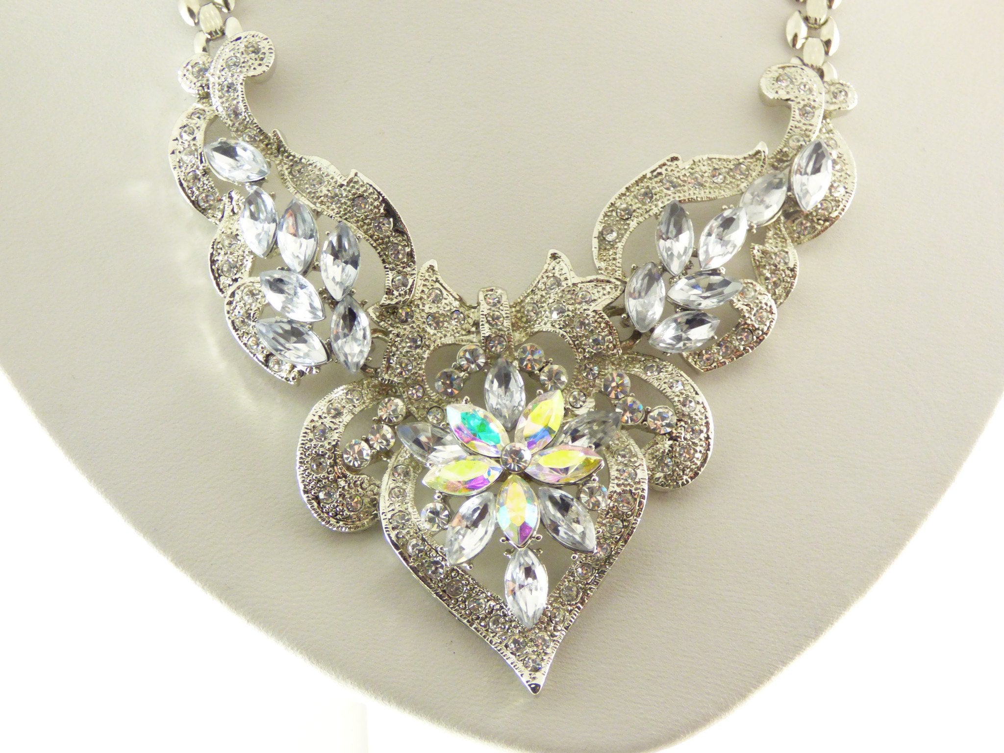 Sparkling Ice and AB Rhinestone Necklace Clip Earring Set - Vintage ...