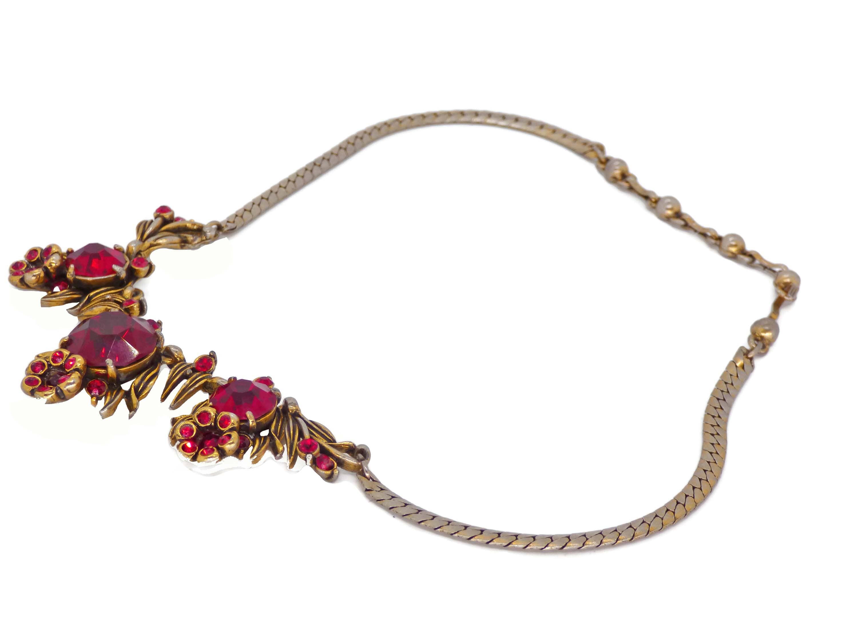 Hollycraft Red Rhinestone Necklace - Vintage Lane Jewelry