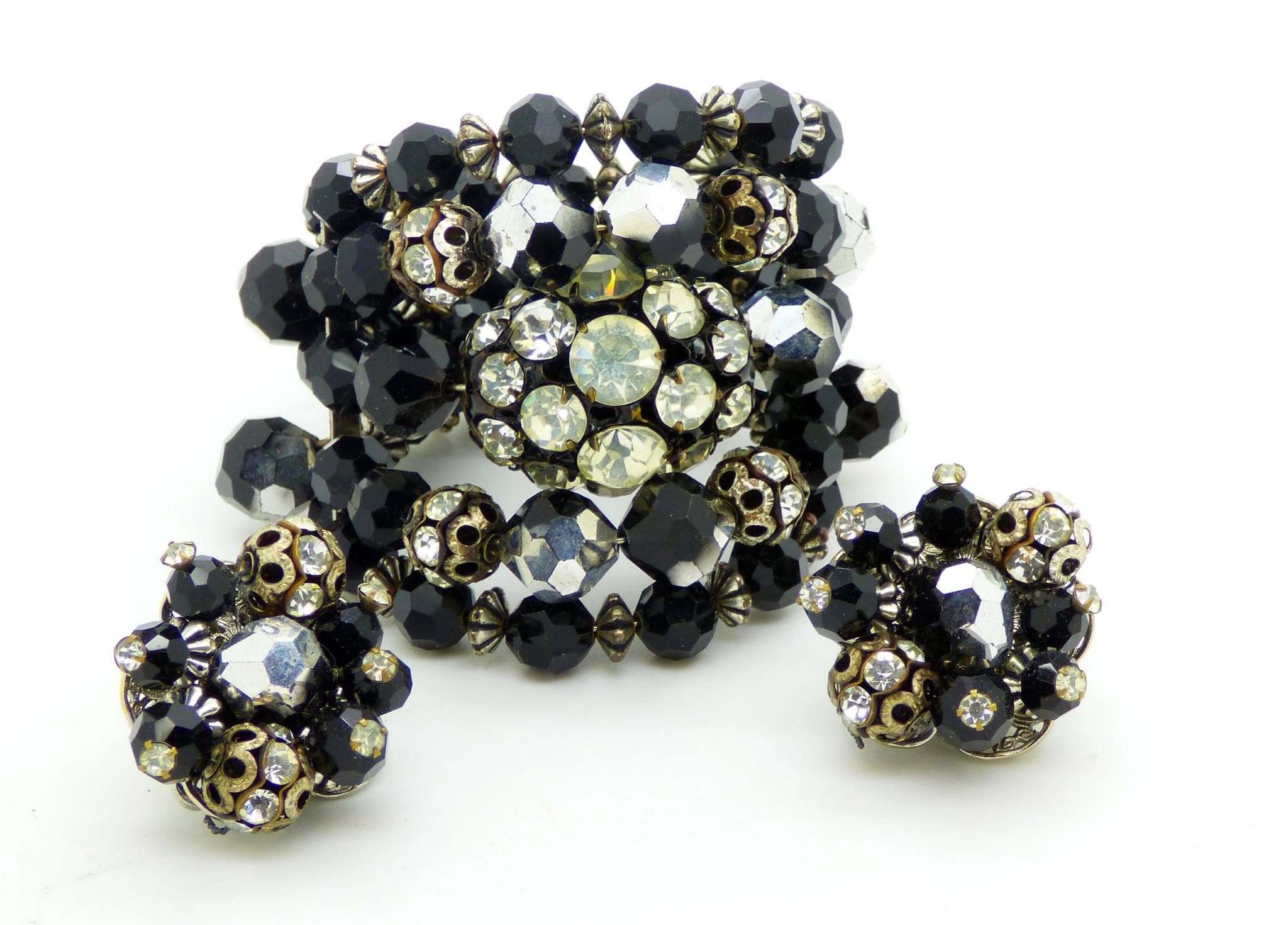 Vintage Alice Caviness Black And Silver Beaded Set