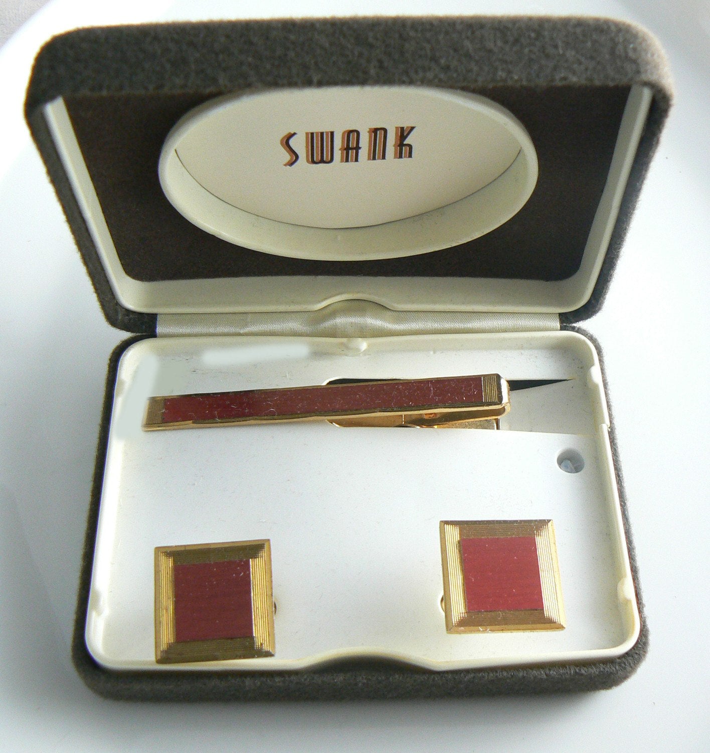 Vintage Swank Tie Clip With Matching Cuff Links In Original Box