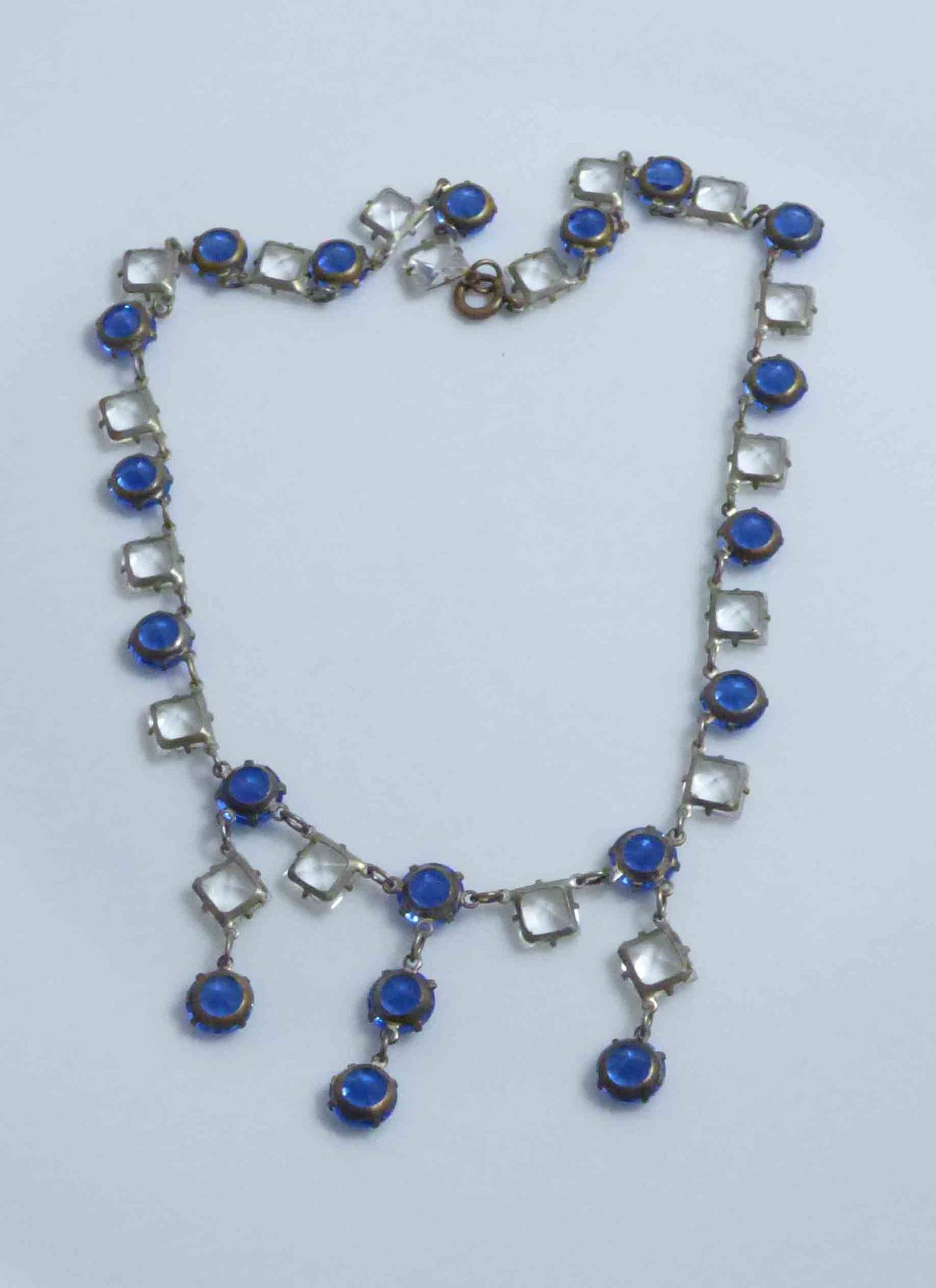 Art Deco Sapphire Blue and Clear Drippy Crystal Necklace - Vintage Lane ...