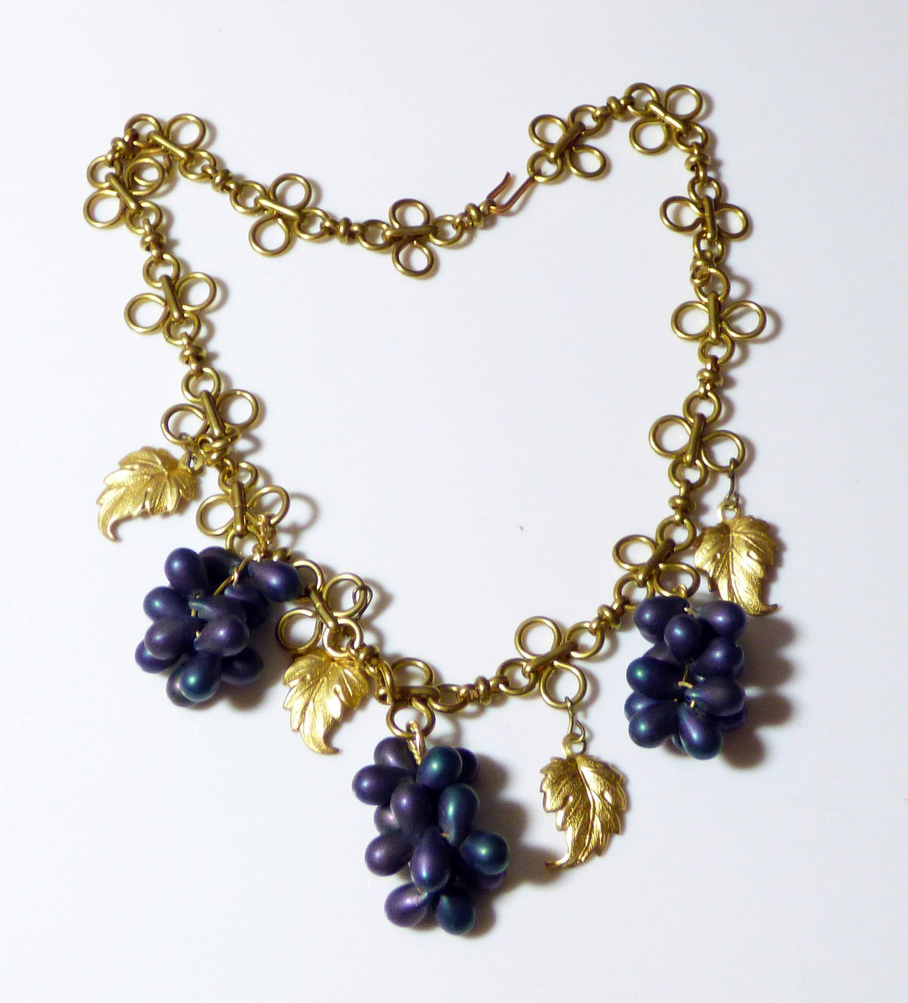 Vintage Purple Grape Cluster Gold Tone Fancy Chain Necklace