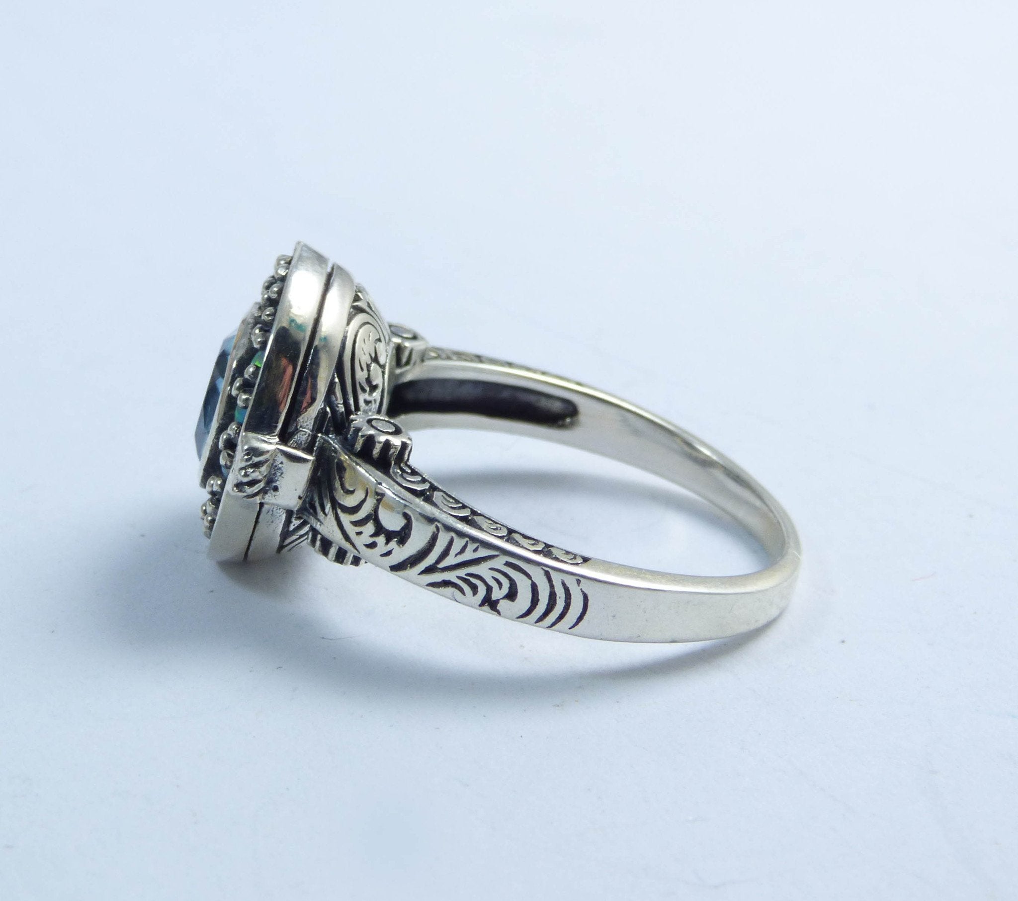 Natural Aquamarine and Opal Sterling Silver Poison Pill Box Ring ...