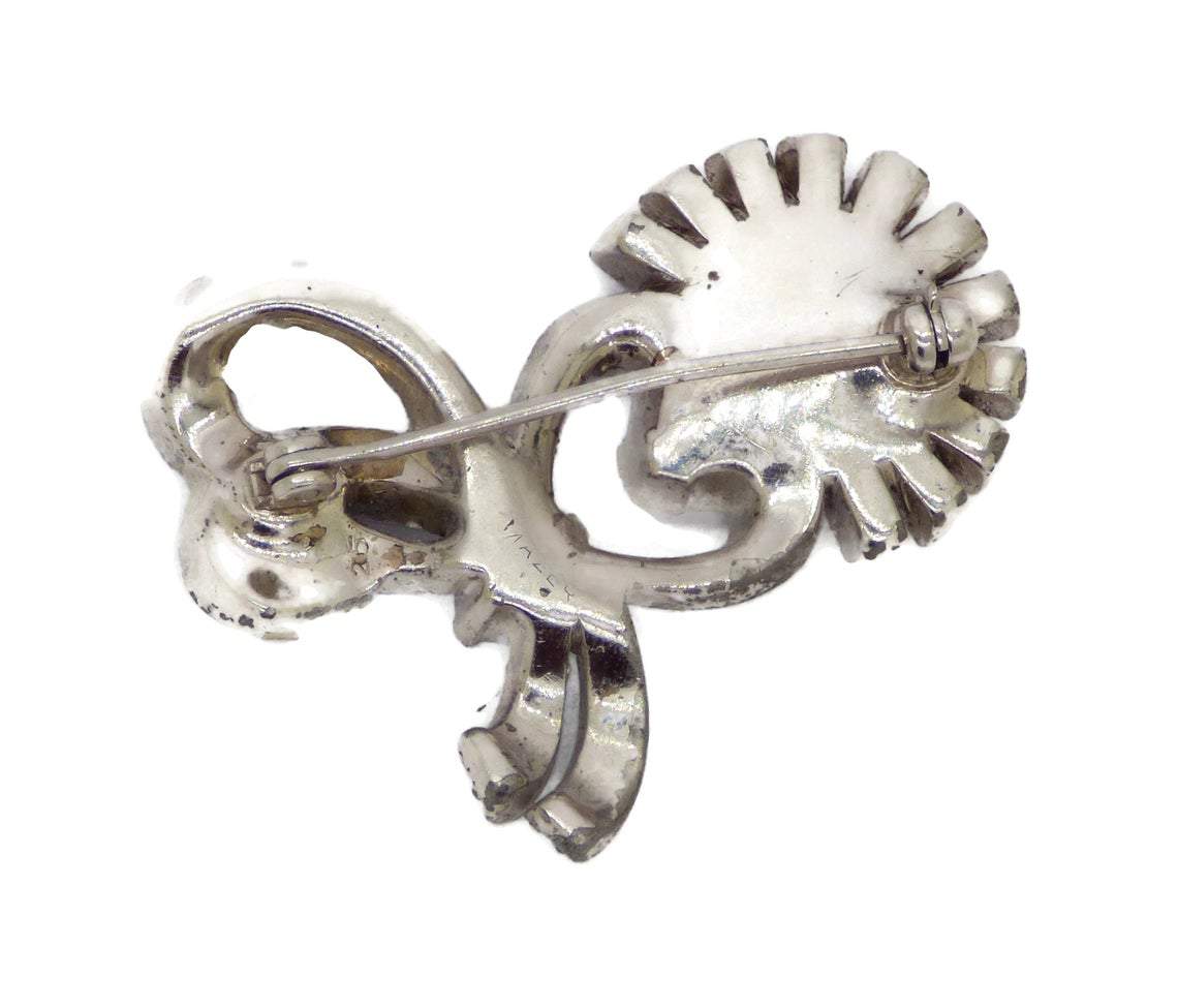Mazer Rhinestone Ribbon Brooch - Vintage Lane Jewelry