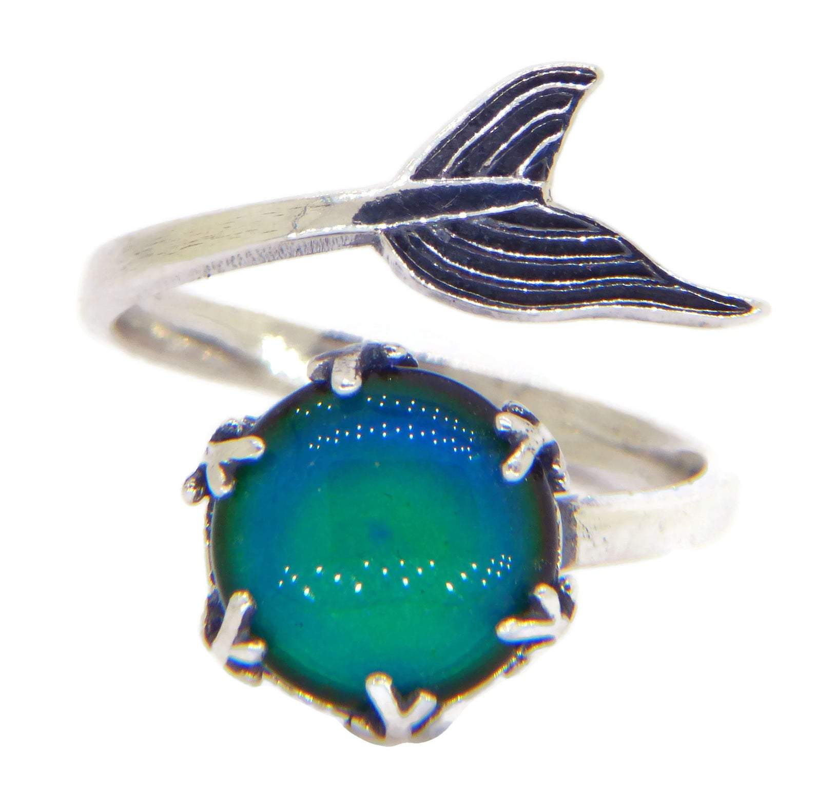 Mermaid Mood Ring Sterling Silver Filigree Prong Set