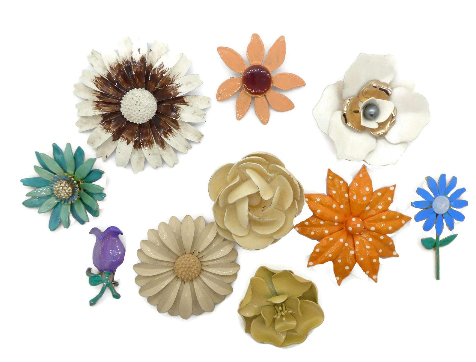 Enamel Flower Lot 9 flowers