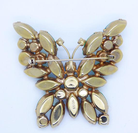 Vintage Weiss Blue and Green Rhinestone Butterfly Brooch - Vintage Lane ...