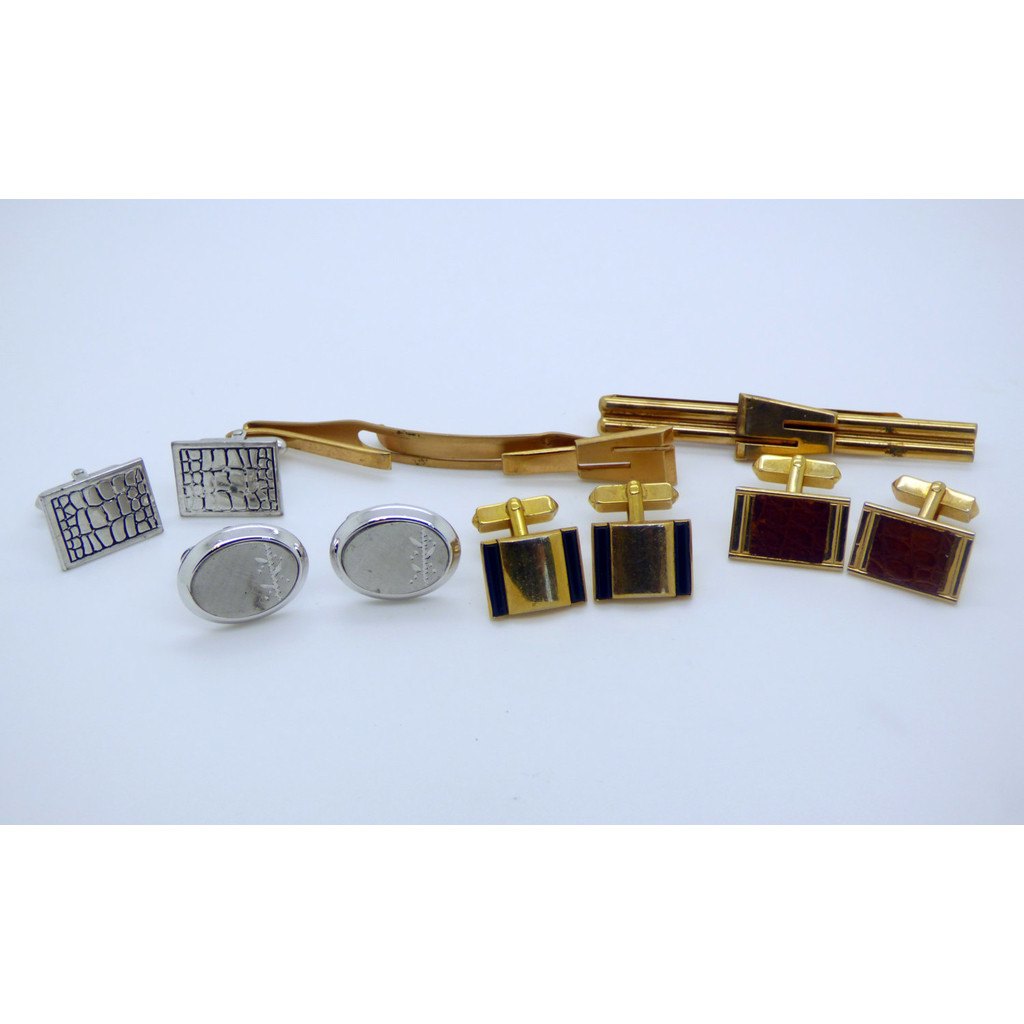 Vintage Signed Swank Cufflink Lot, 4 Pairs, 2 Tie Bars