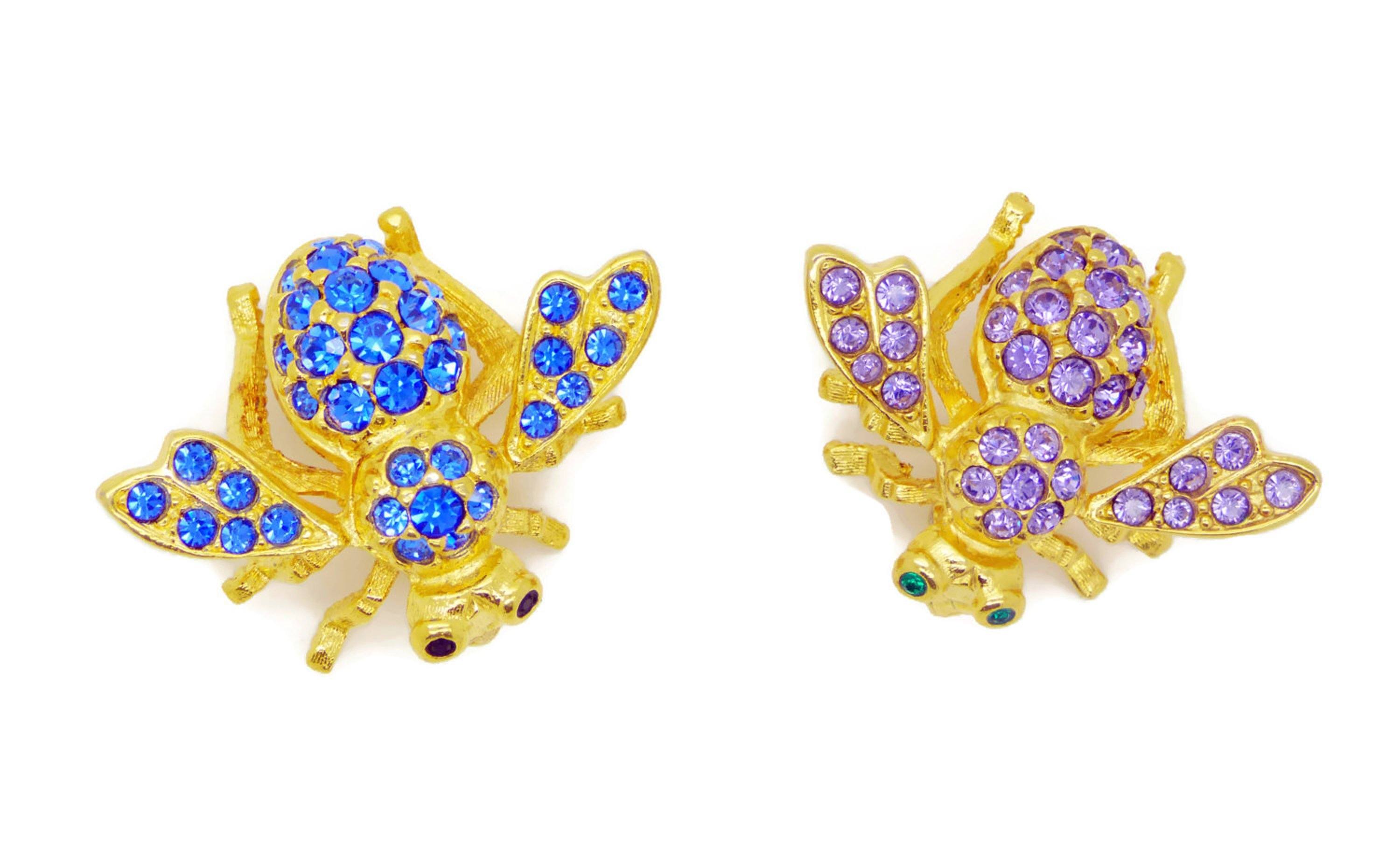 Joan Rivers Rhinestone Gold Tone Bee Brooch/Pin Pair