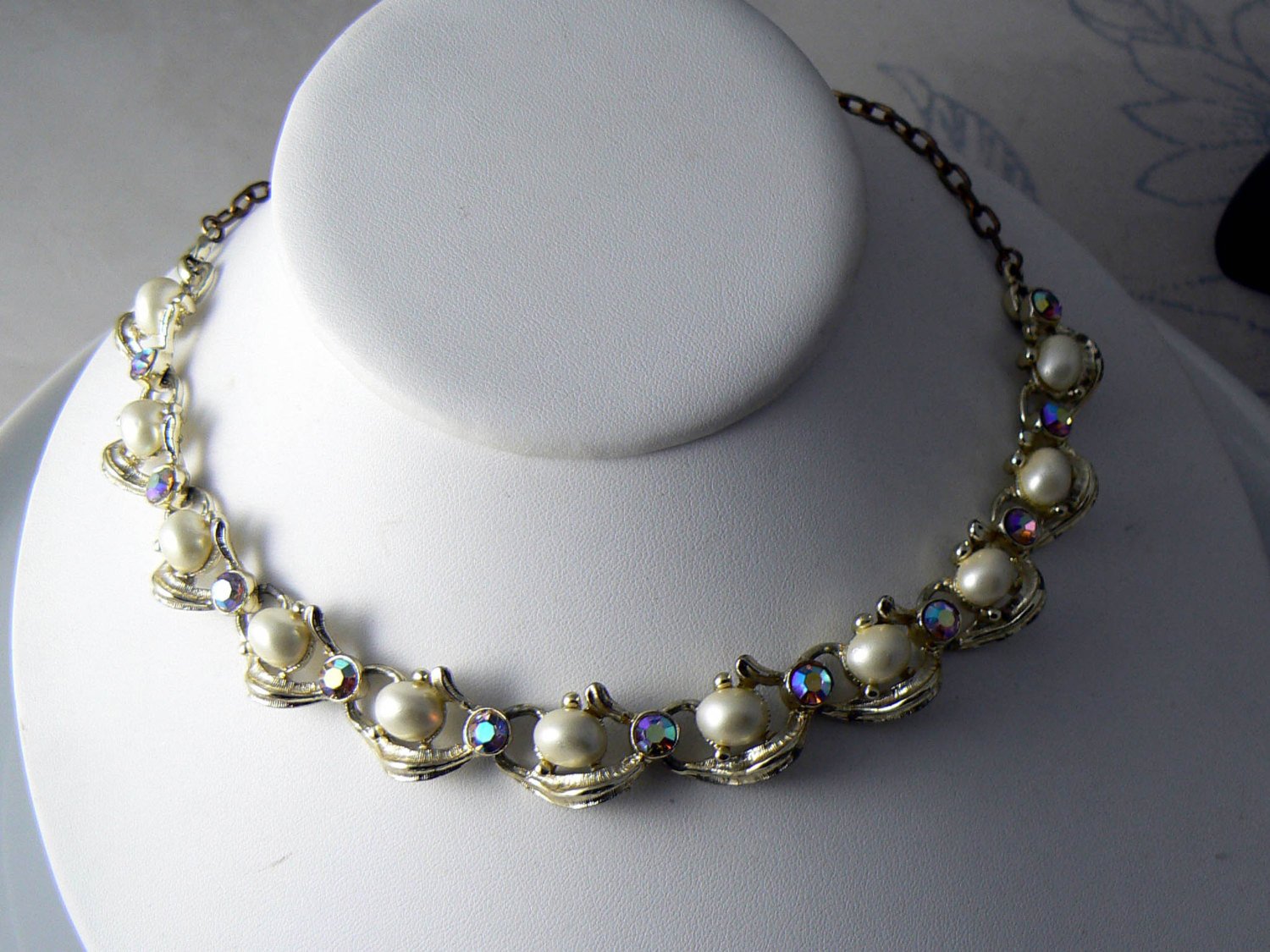 Karu Arke Ab Rhinestone And Faux Pearl Necklace And Bracelet Set - Vintage Lane Jewelry