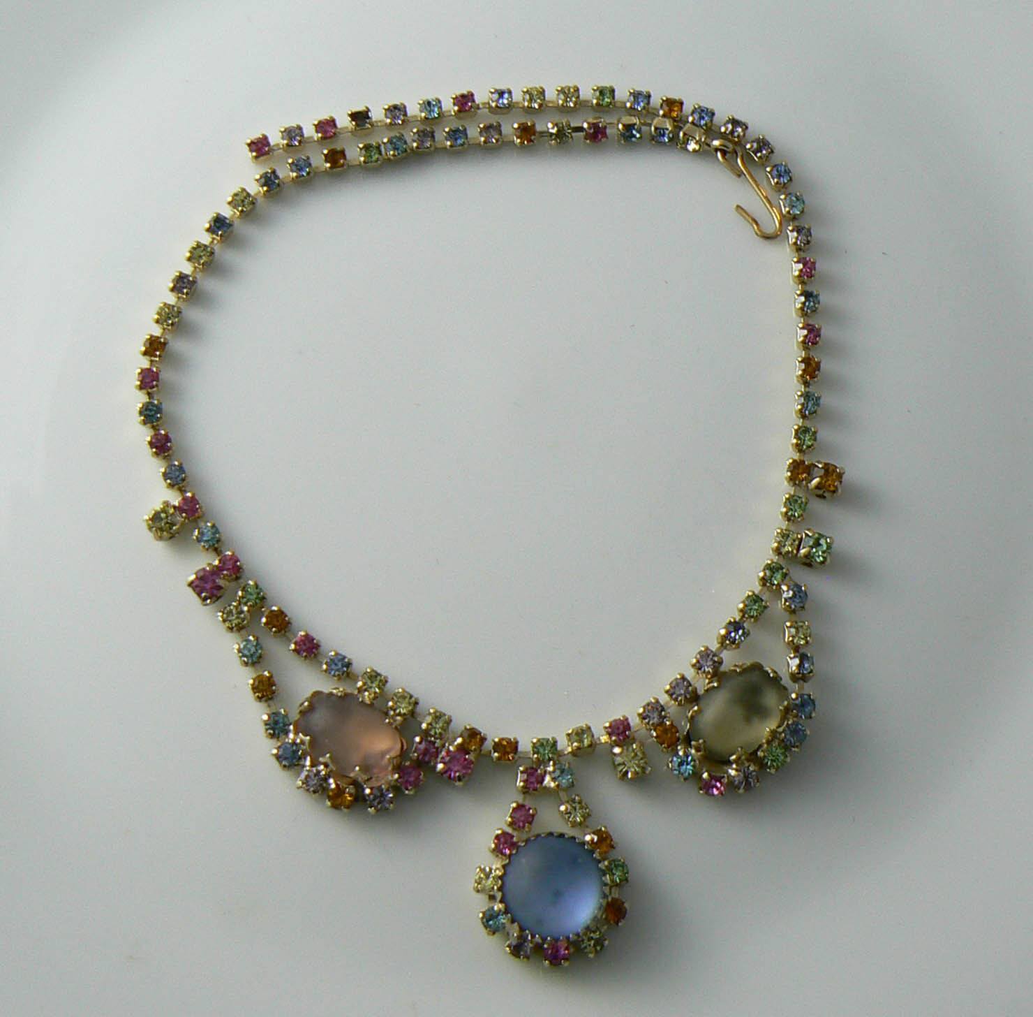 Juliana Style Soft Pastel Rhinestone Necklace - Vintage Lane Jewelry