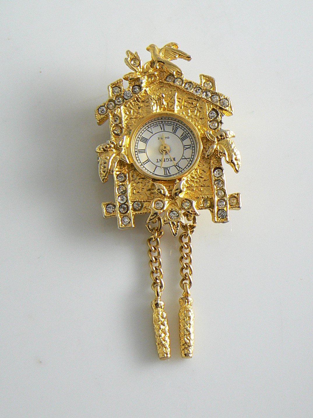 Vintage Regent Quartz Cuckoo Clock Brooch Or Pendant