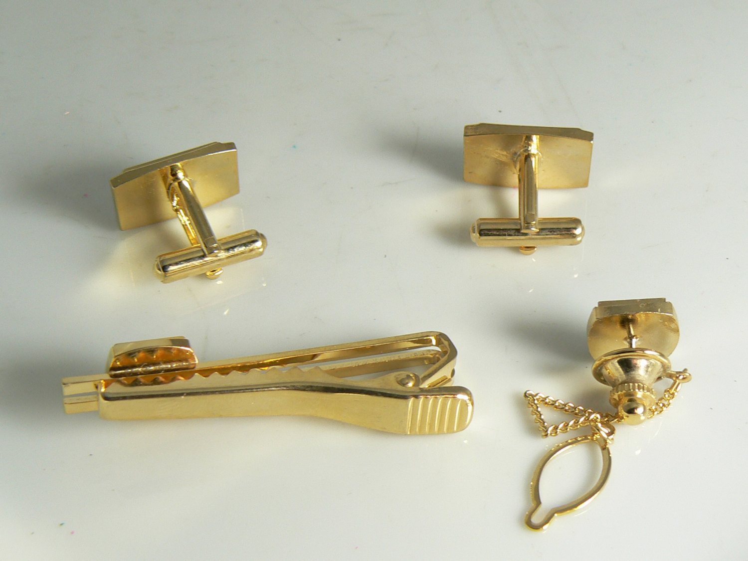 Vintage Tie Clips with matching Cuff Links in original box, crystal ...