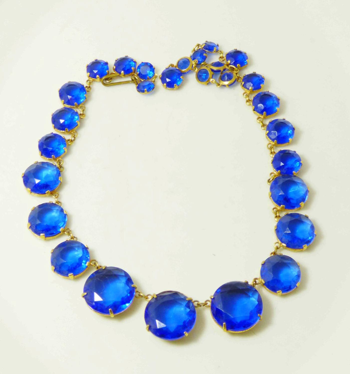 Vintage Art Deco Blue Crystal Open Back Necklace