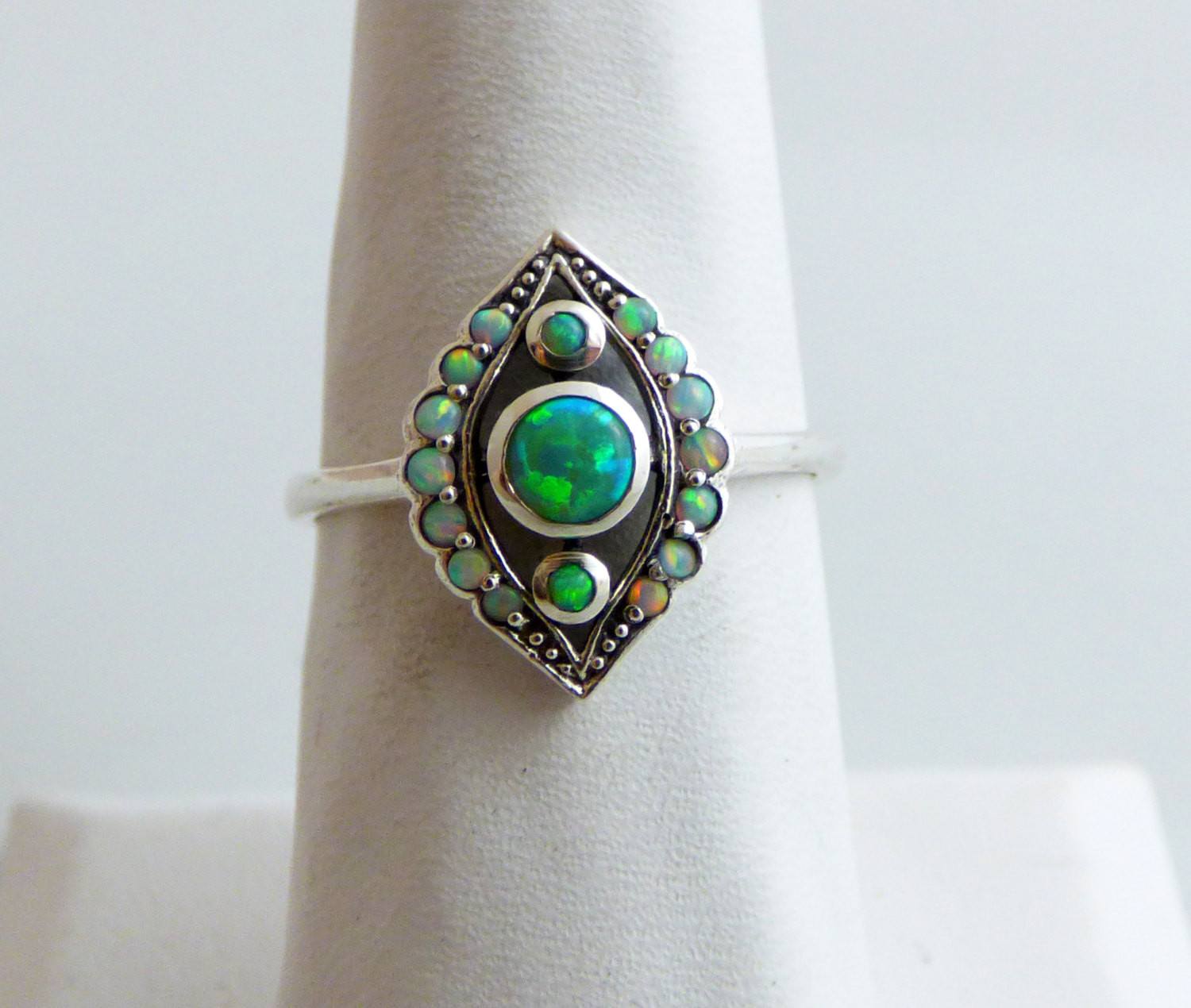 Art Deco Opal Ring, Australian Opals and Fire Opals, Size 8