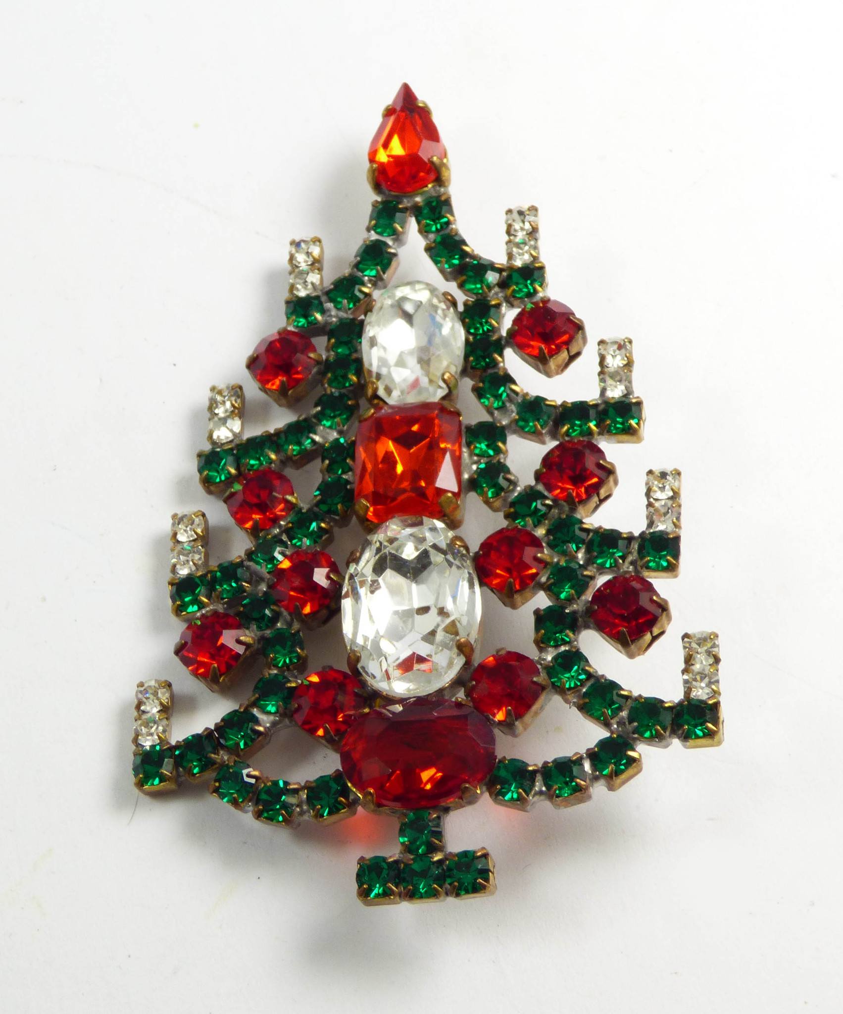 Classic Colors Christmas Tree Brooch, Vintage Rhinestones Xmas Tree Pin ...