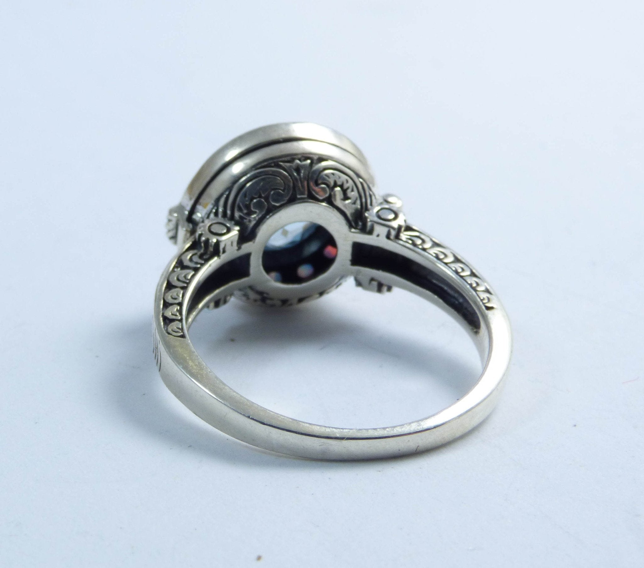 Natural Aquamarine and Opal Sterling Silver Poison Pill Box Ring ...